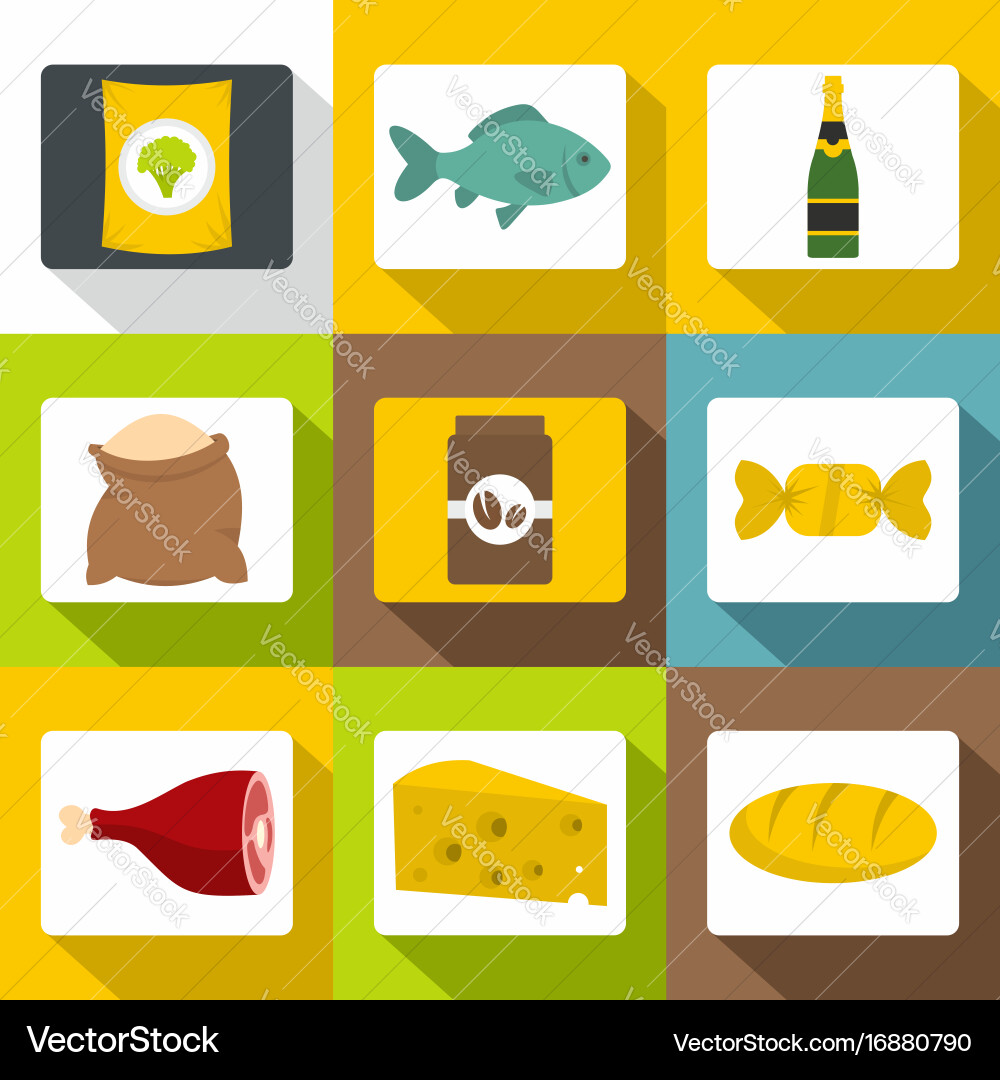 Market icons set flat style Royalty Free Vector Image
