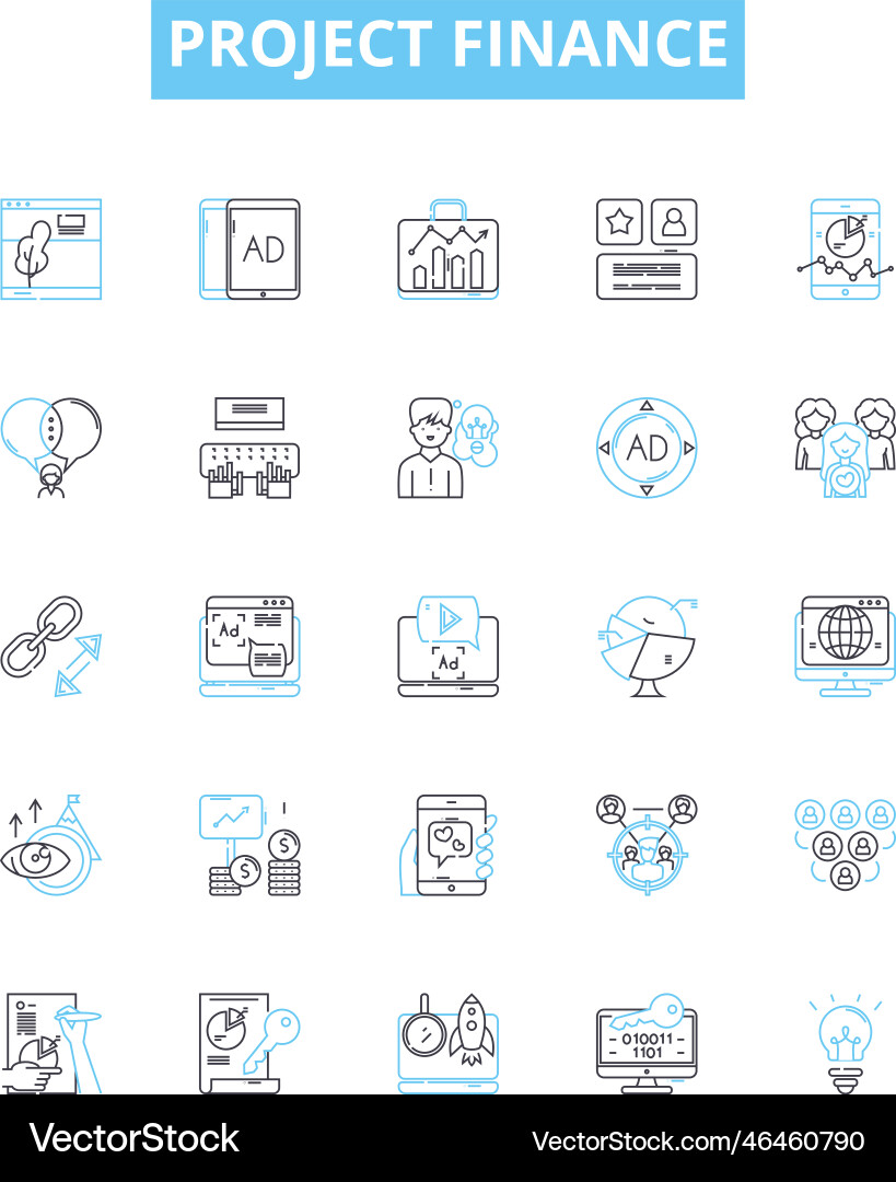 Project finance line icons set Royalty Free Vector Image