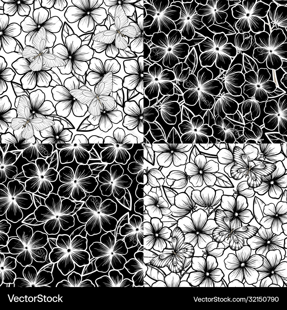 Set beautiful black-and-white seamless Royalty Free Vector