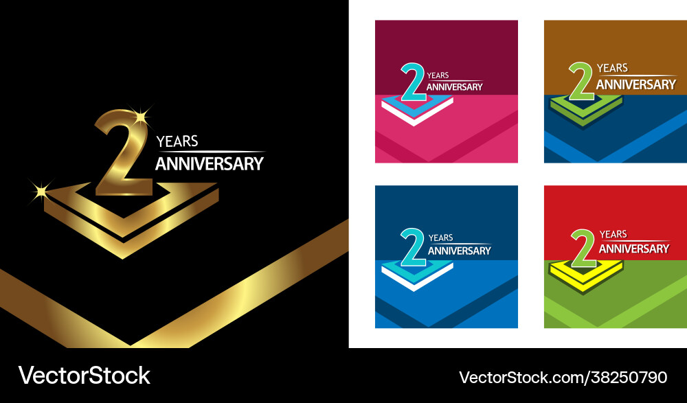 Two years anniversary golden Royalty Free Vector Image