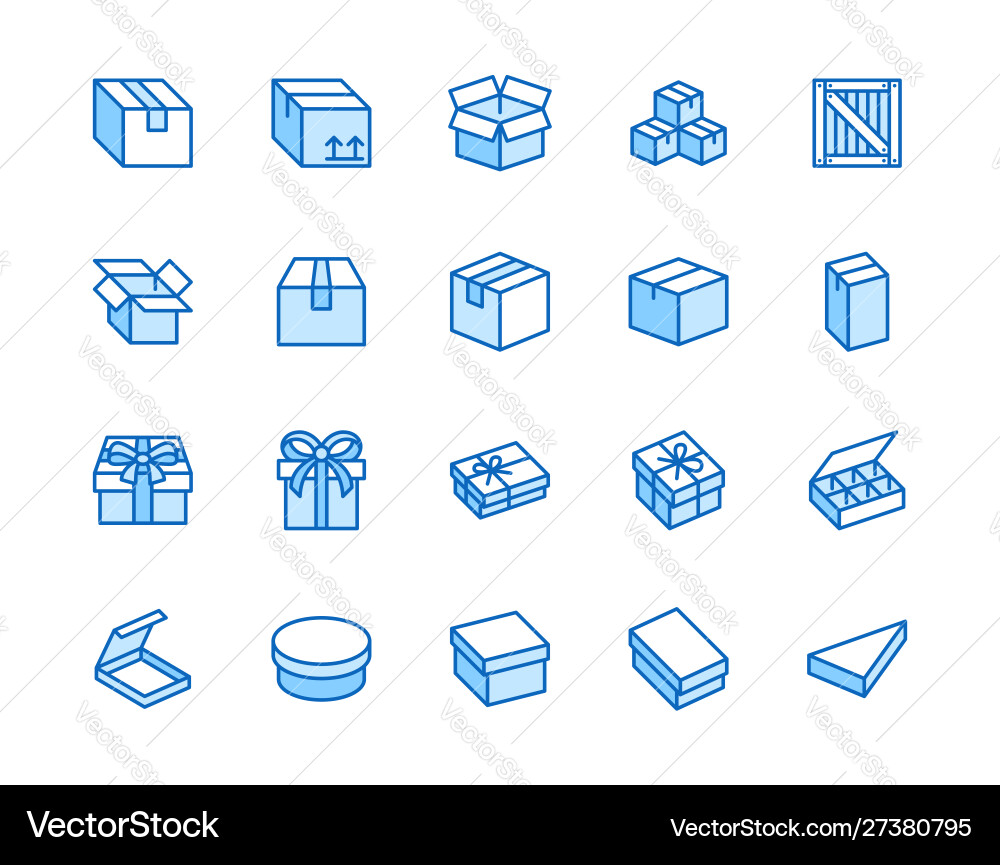 Box flat line icon set carton wood boxes Vector Image