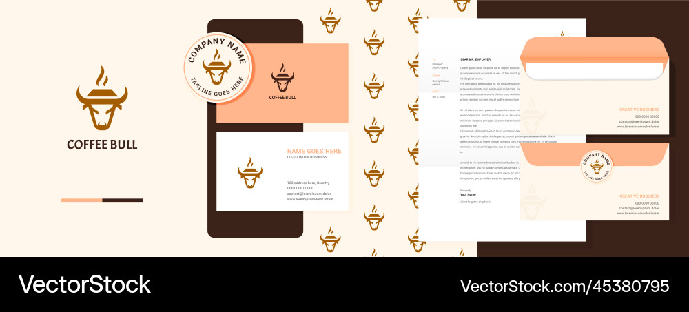 Coffee or tea cup logo design with bull face Vector Image