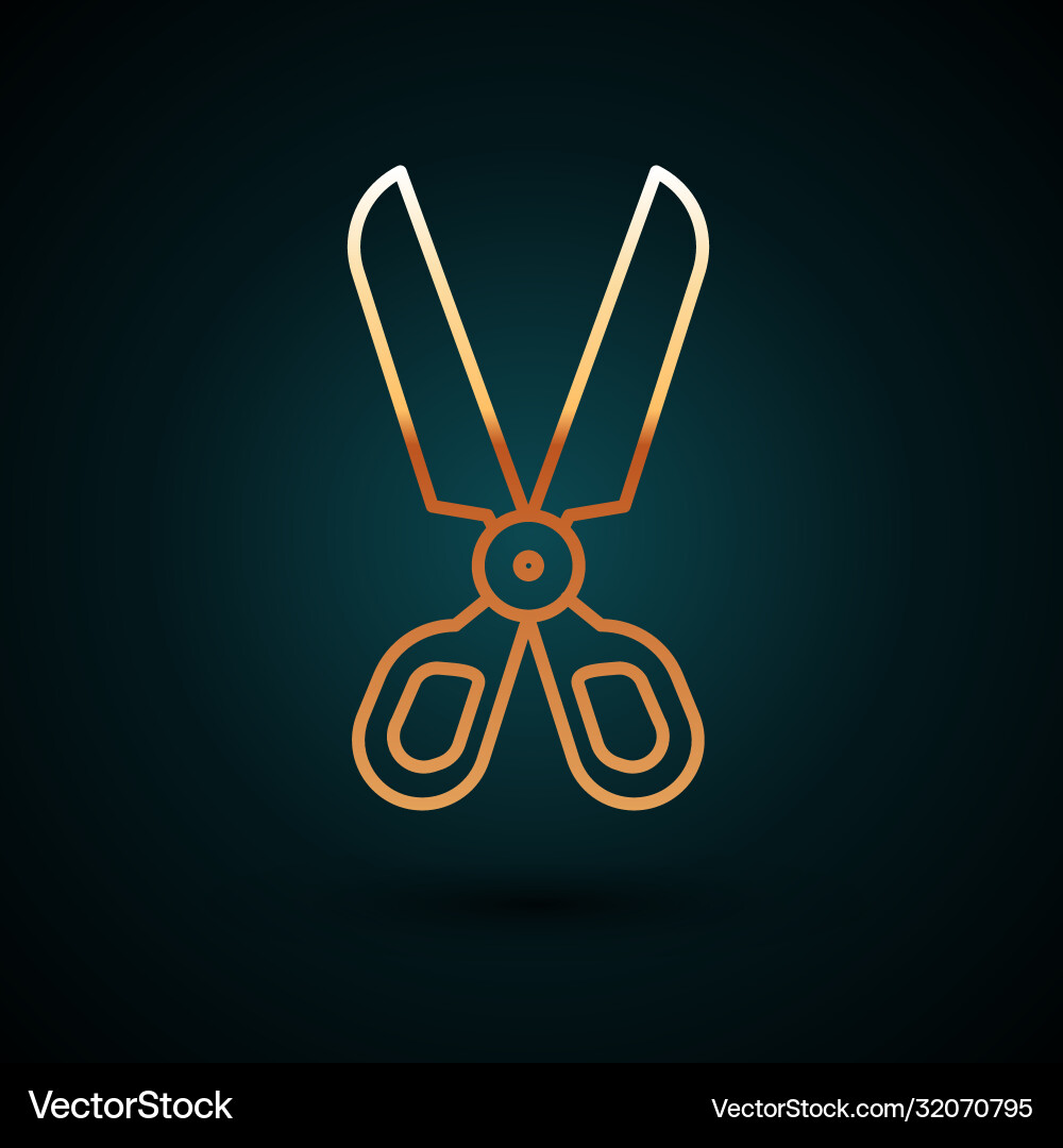 Gold line scissors icon isolated on dark blue Vector Image