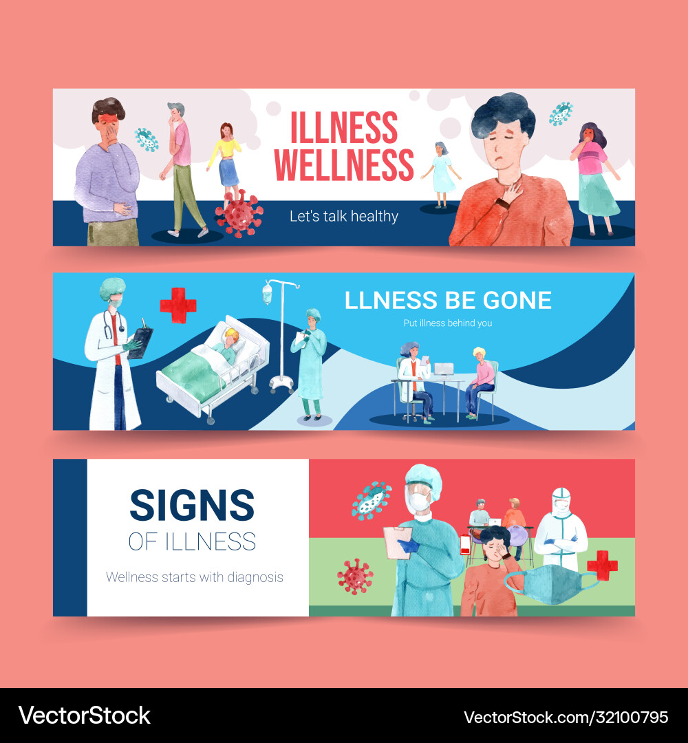 Illnesses banner design concept with people Vector Image