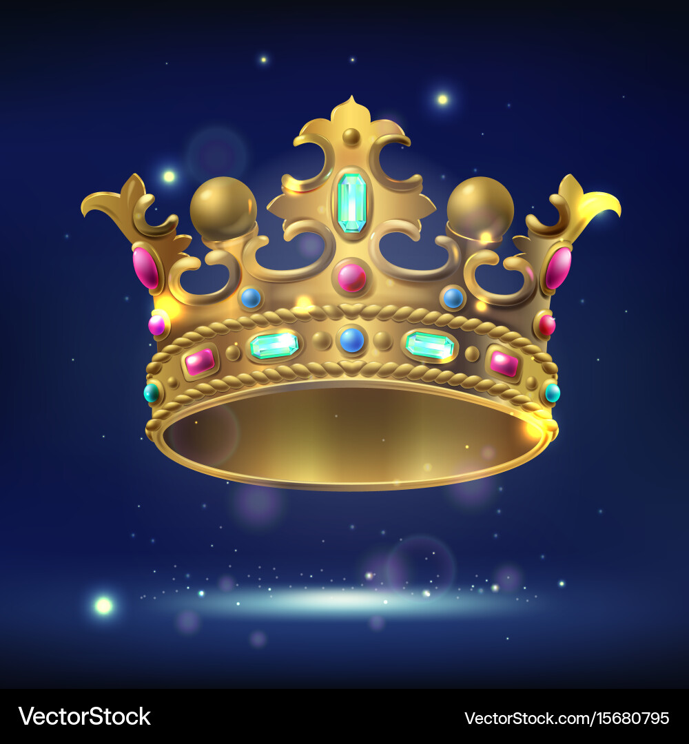 Realistic gold crown with precious stones Vector Image