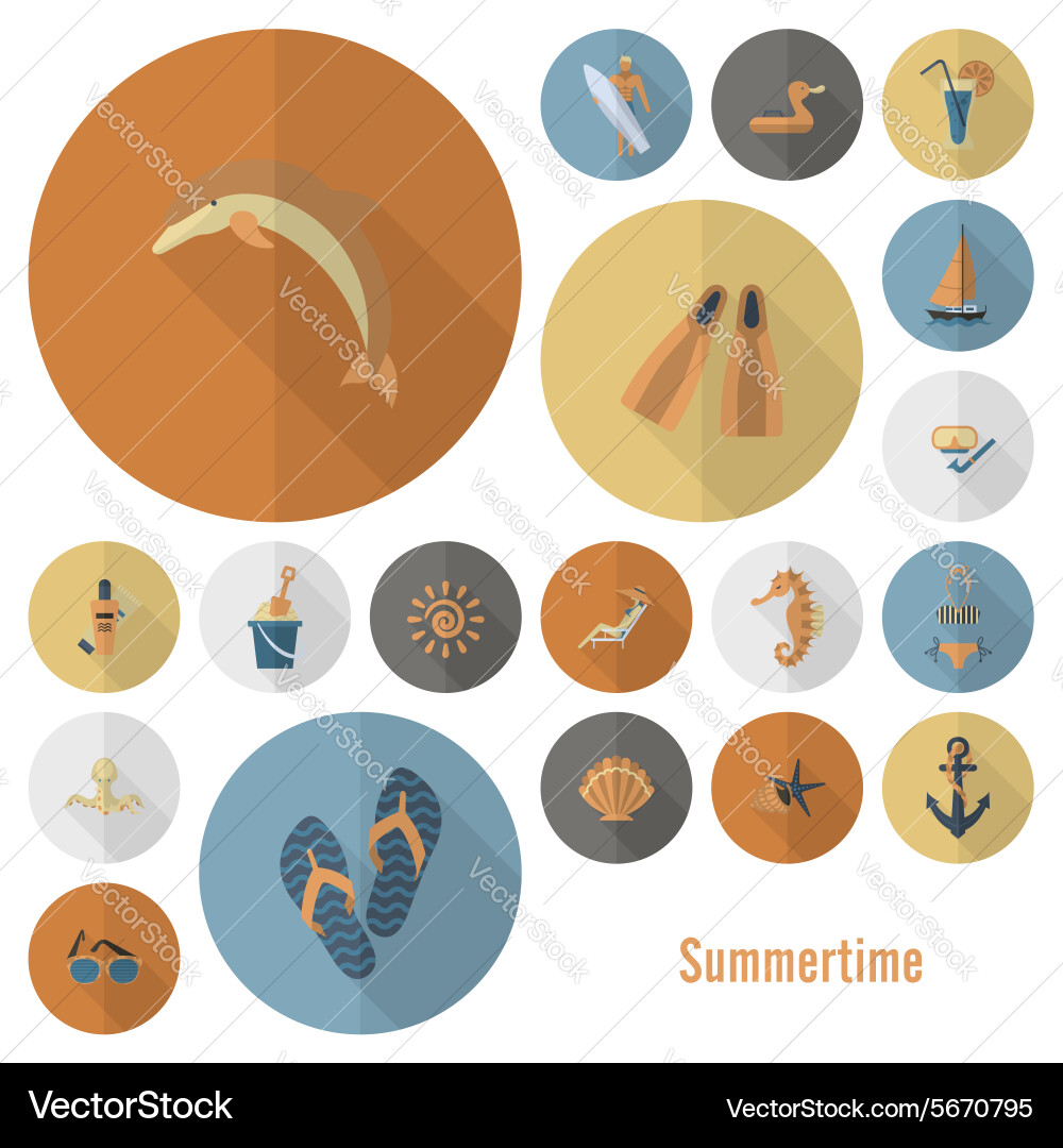 Summer and beach simple flat icons Royalty Free Vector Image