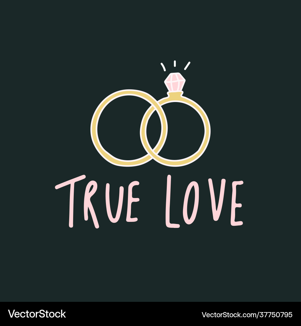 True love typography with wedding rings Royalty Free Vector