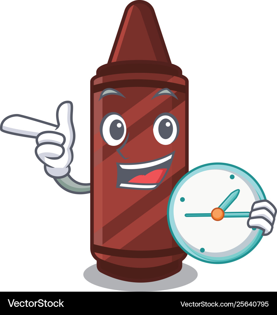 With clock brown crayon isolated with mascot Vector Image