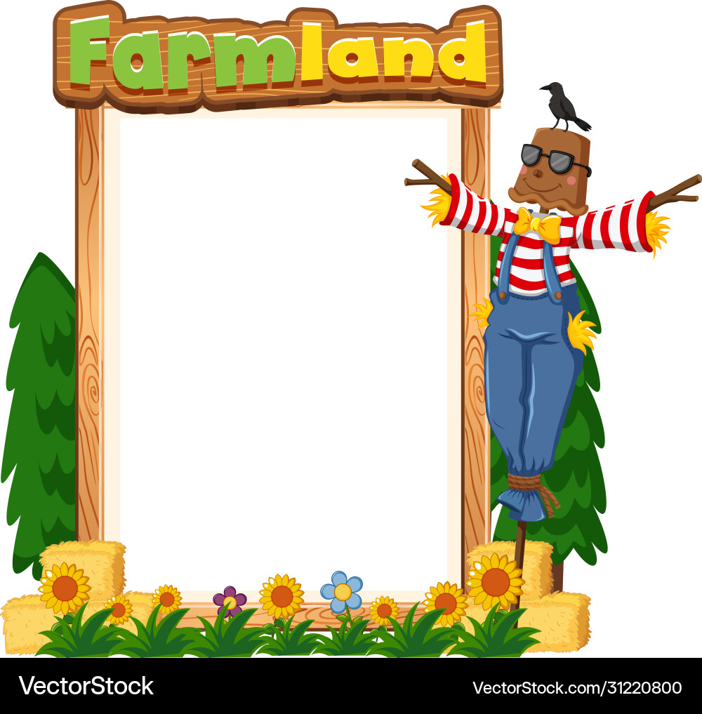 Border template design with scarecrow and flowers Vector Image