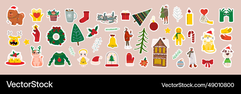 Cute christmas stickers collection Royalty Free Vector Image