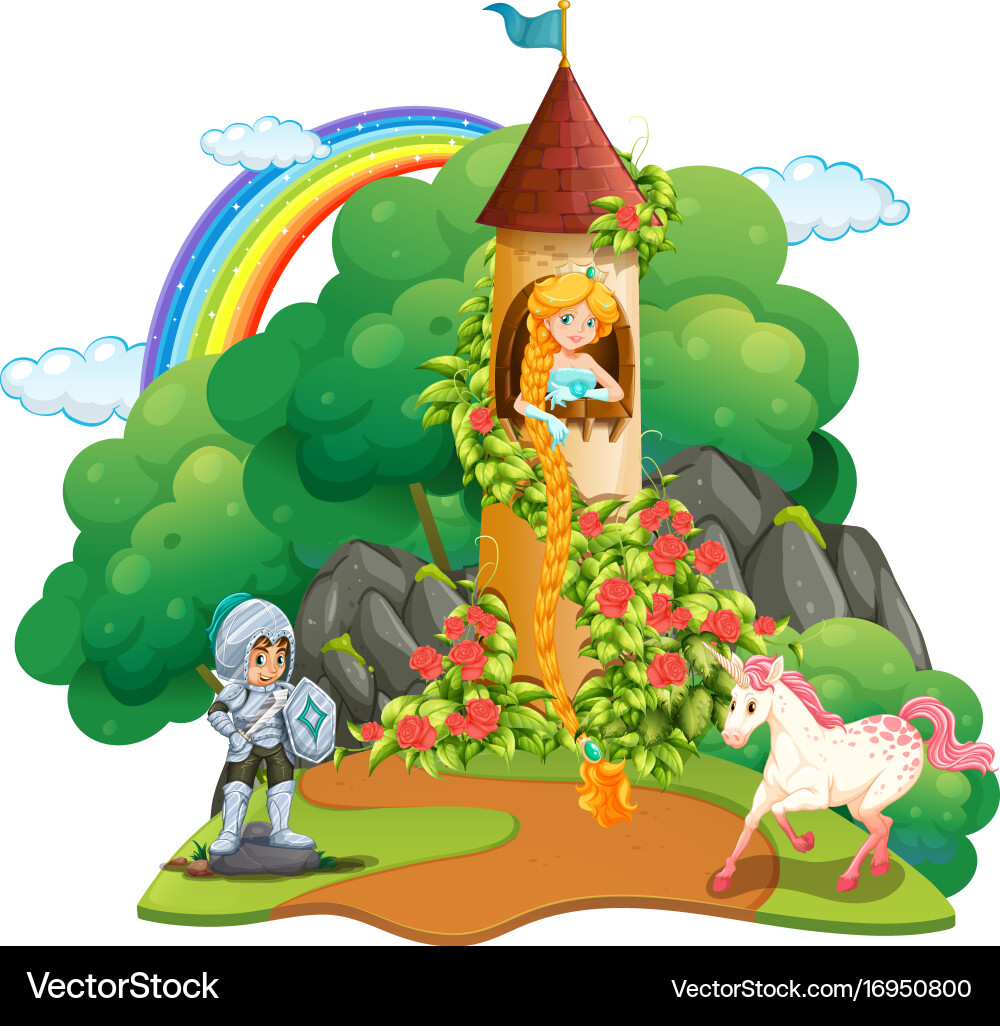 Fairytale scene with knight and princess Vector Image
