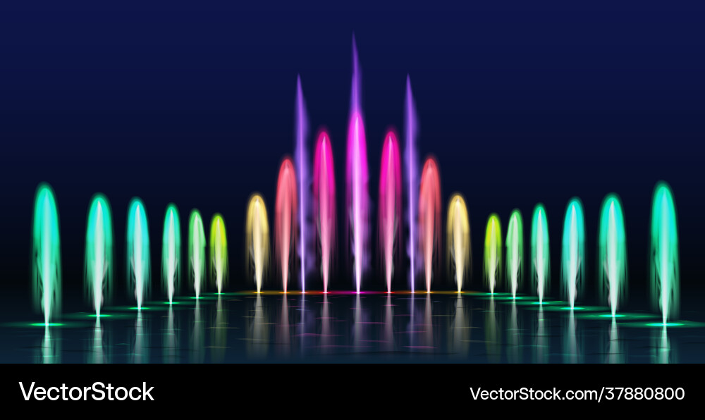 Fountains show realistic colored dancing water Vector Image