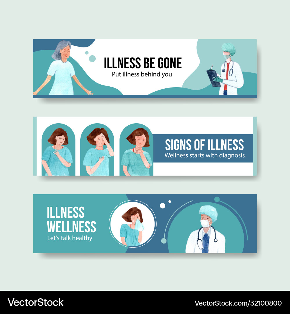 Illnesses banner design concept with people and Vector Image