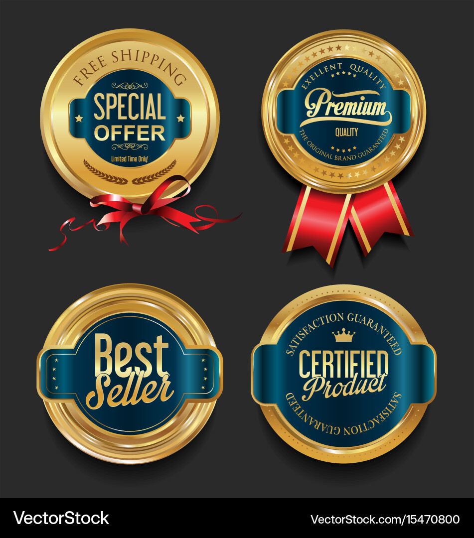 Luxury golden badges collection Royalty Free Vector Image