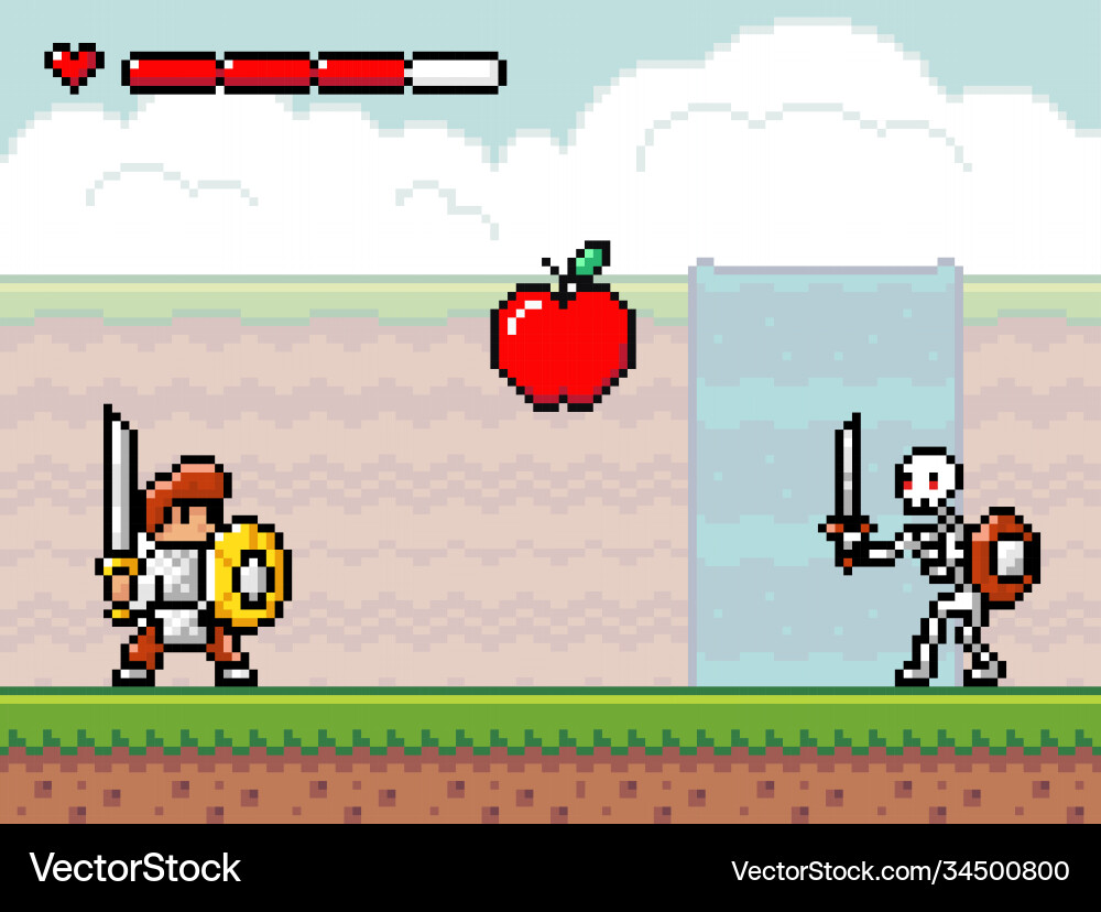 Pixel art style characters in game arcade play Vector Image