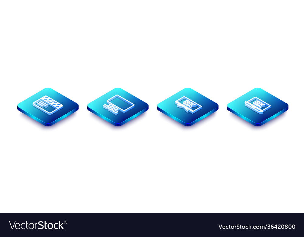 Set isometric line movie clapper cinema Royalty Free Vector