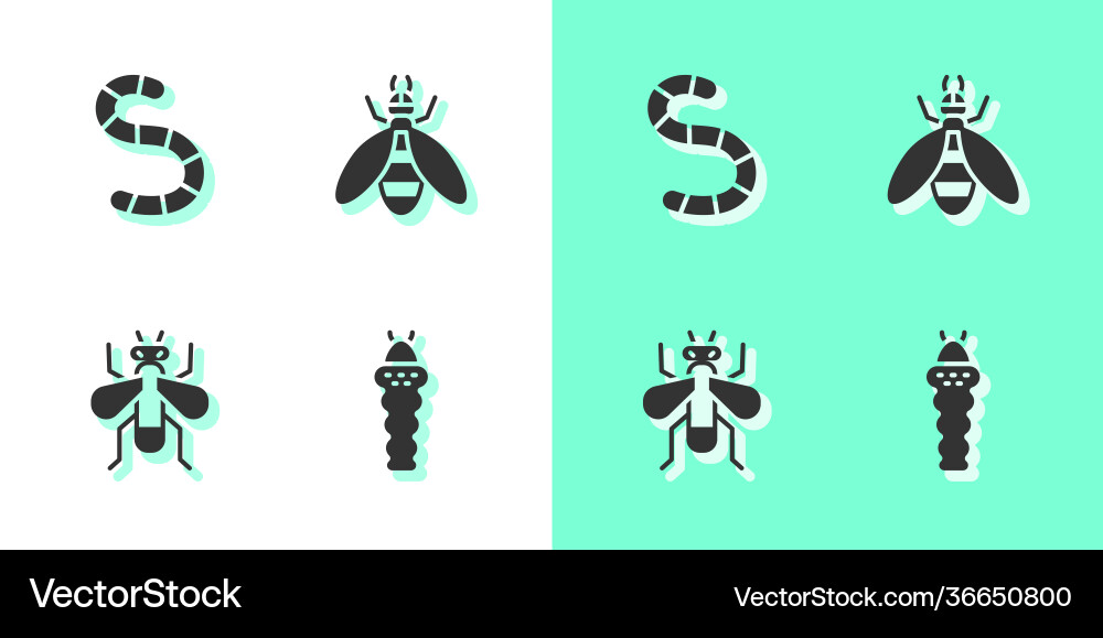 Set larva insect worm insect fly and bee icon Vector Image