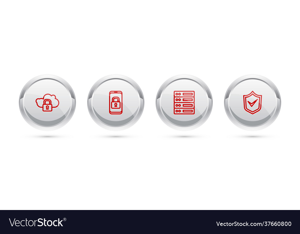 Set Line Cloud Computing Lock Mobile With Closed Vector Image