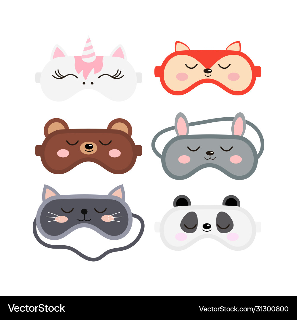 Sleep masks with cute animal faces set Royalty Free Vector