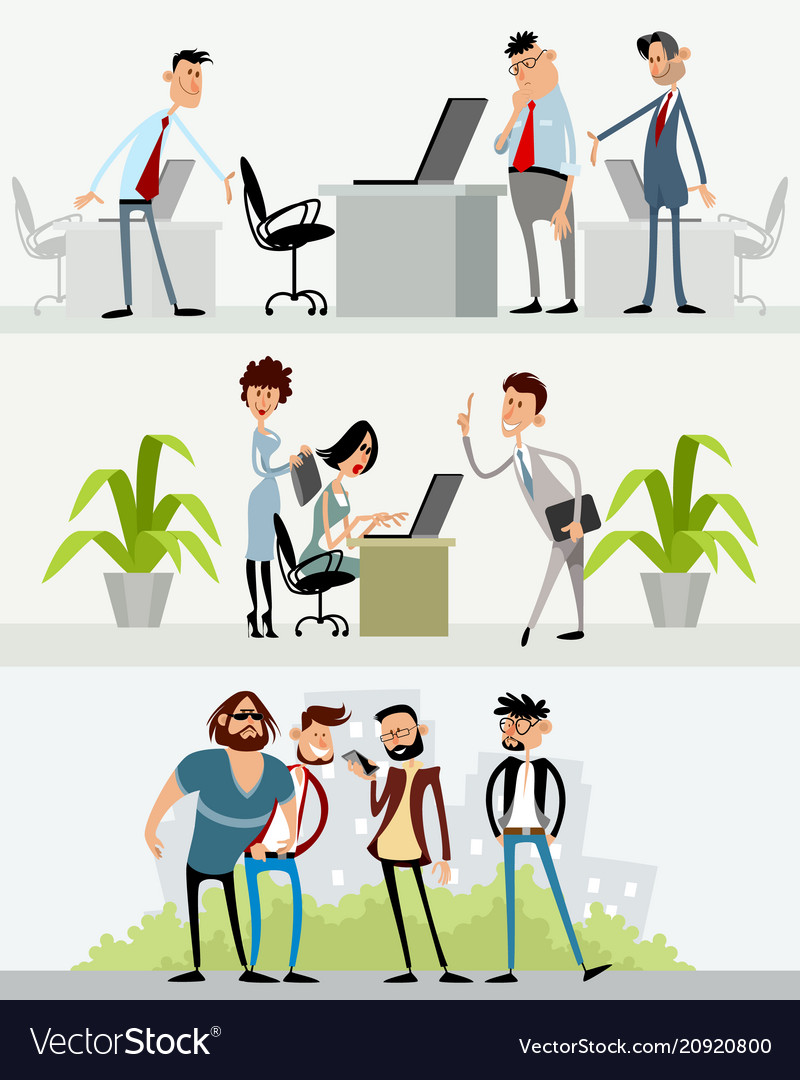 Three scenes with different characters Royalty Free Vector