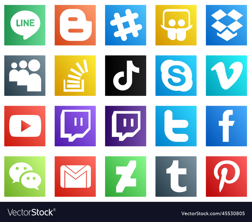 20 high quality social media icons such as chat Vector Image