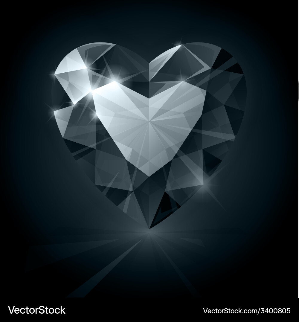Black shiny diamond heart shape on black Vector Image