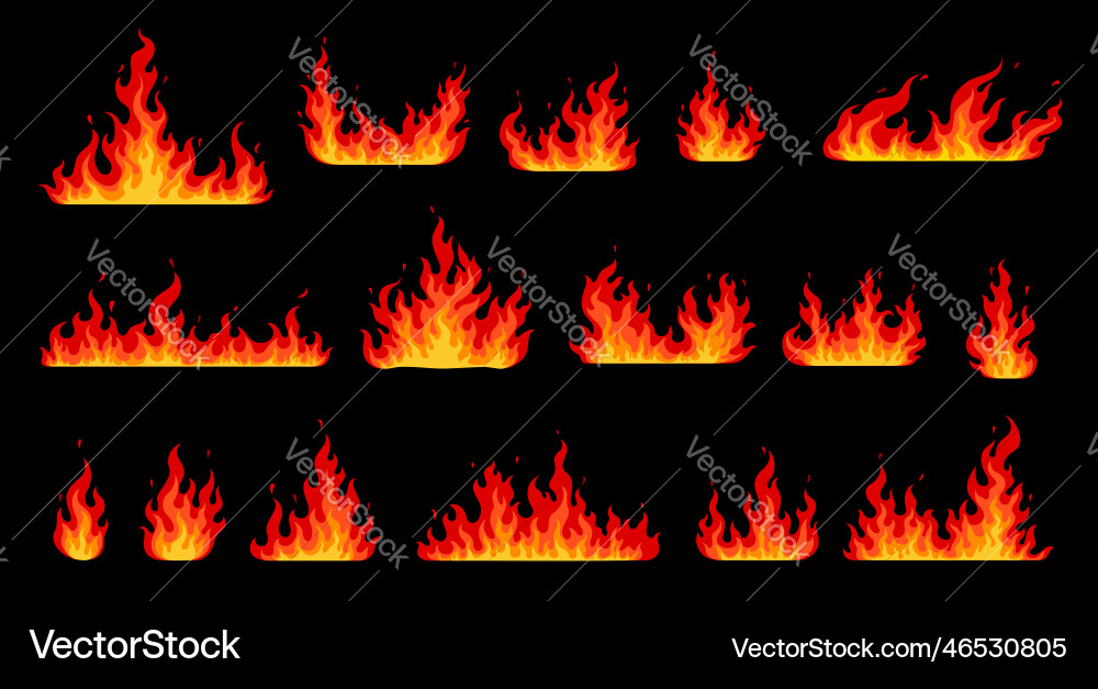 Cartoon fire flames bonfire and burning firewall Vector Image