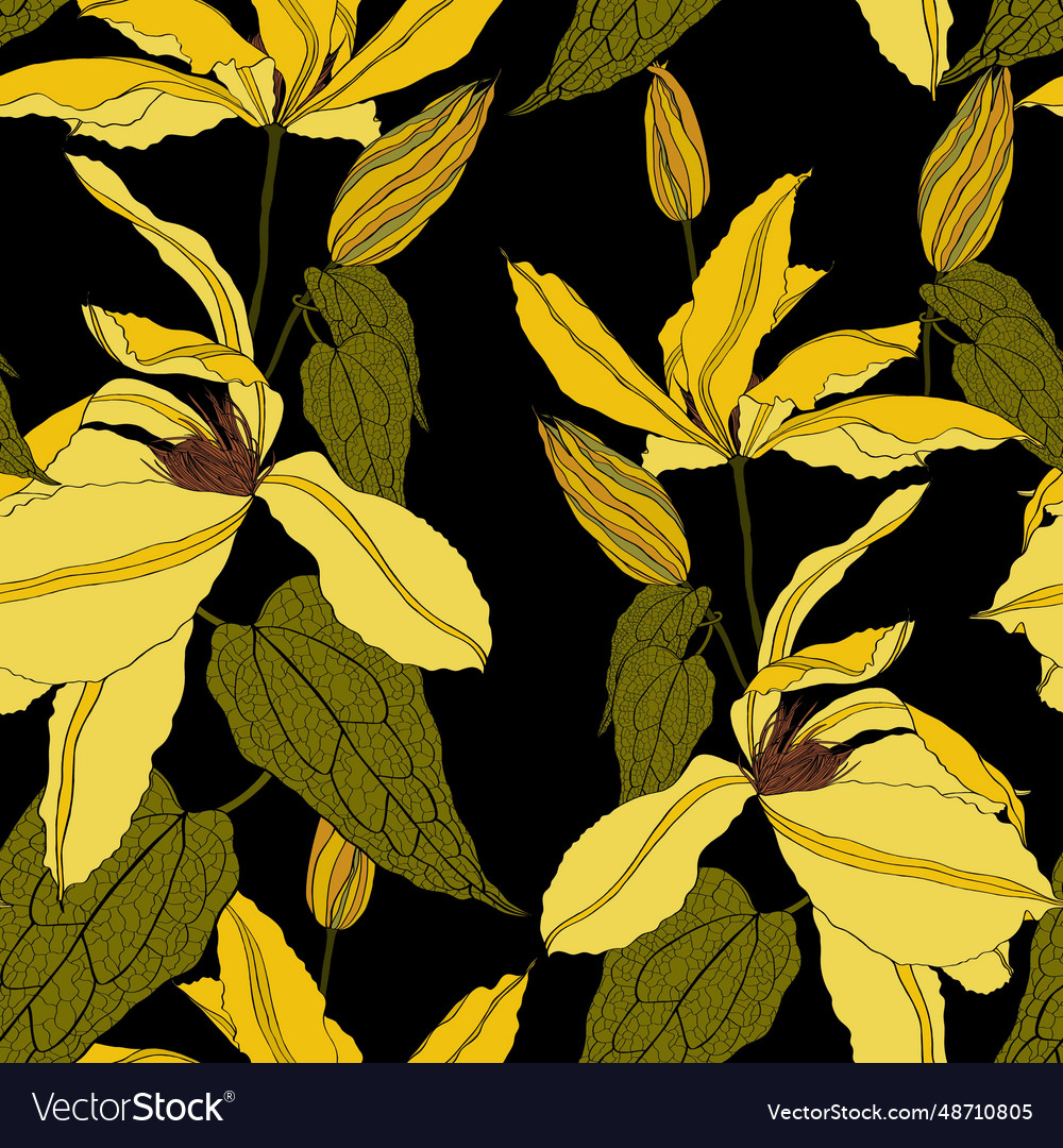 Clematis flowers floral tropical seamless pattern Vector Image Clematis flowers floral tropical seamless pattern Vector Image