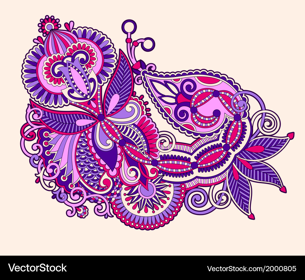 Hand draw line art ornate flower design Royalty Free Vector