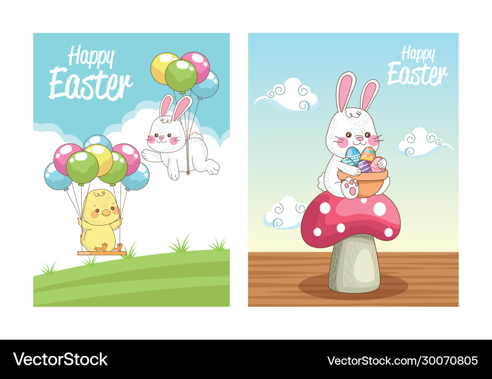 Happy easter seasonal card set scenes Royalty Free Vector