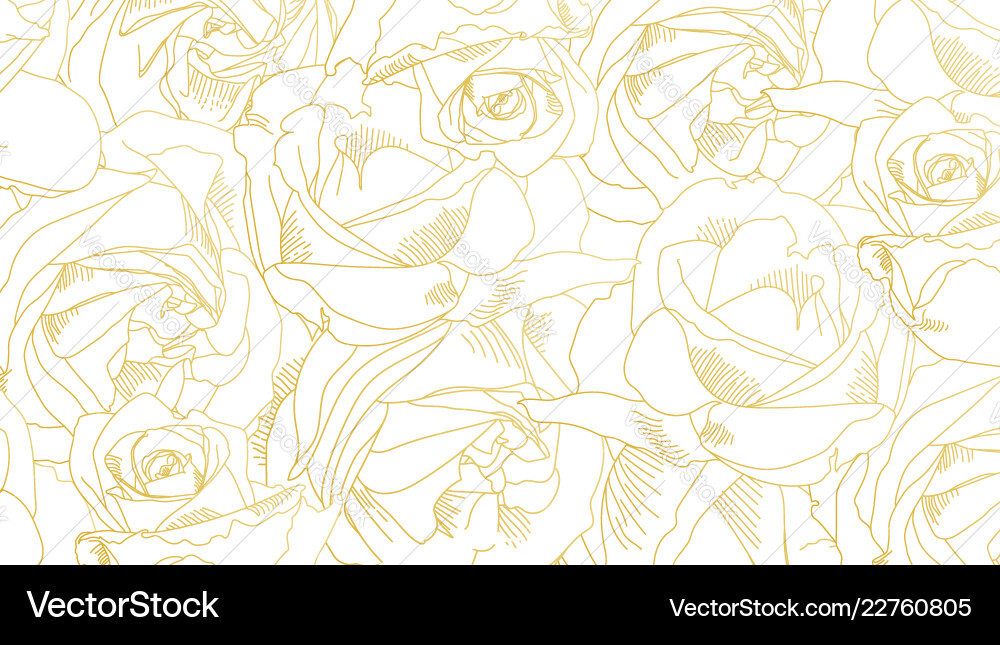 Roses bud outlines pattern with flowers in yellow Vector Image
