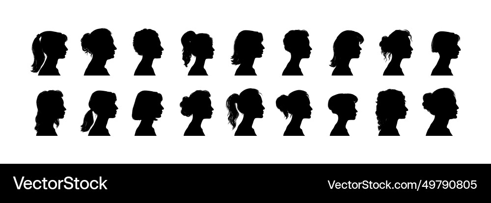 Silhouette set of face profile different people Vector Image