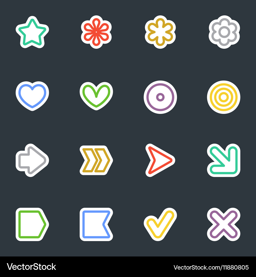 Simple contour style stickers icon set Royalty Free Vector