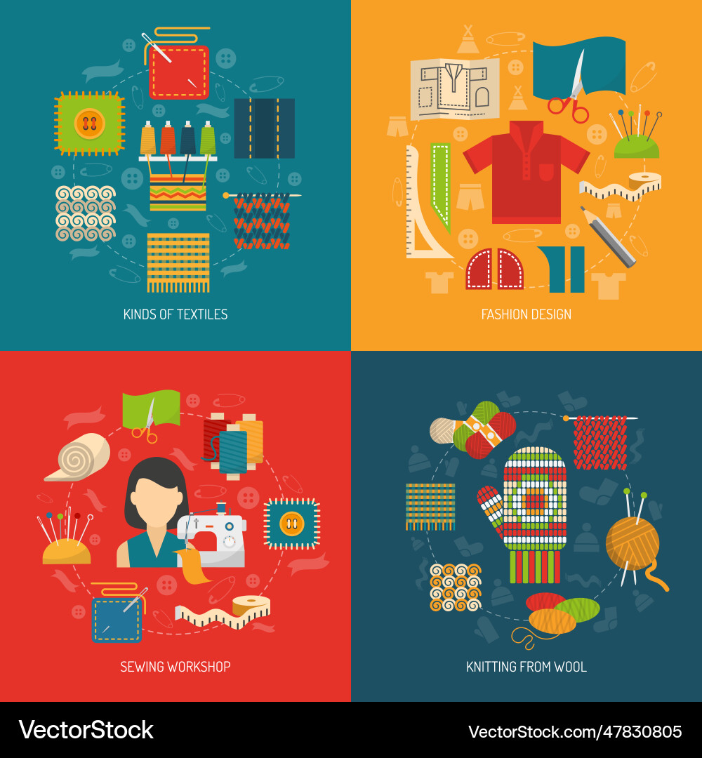 Textile concept set concept set Royalty Free Vector Image
