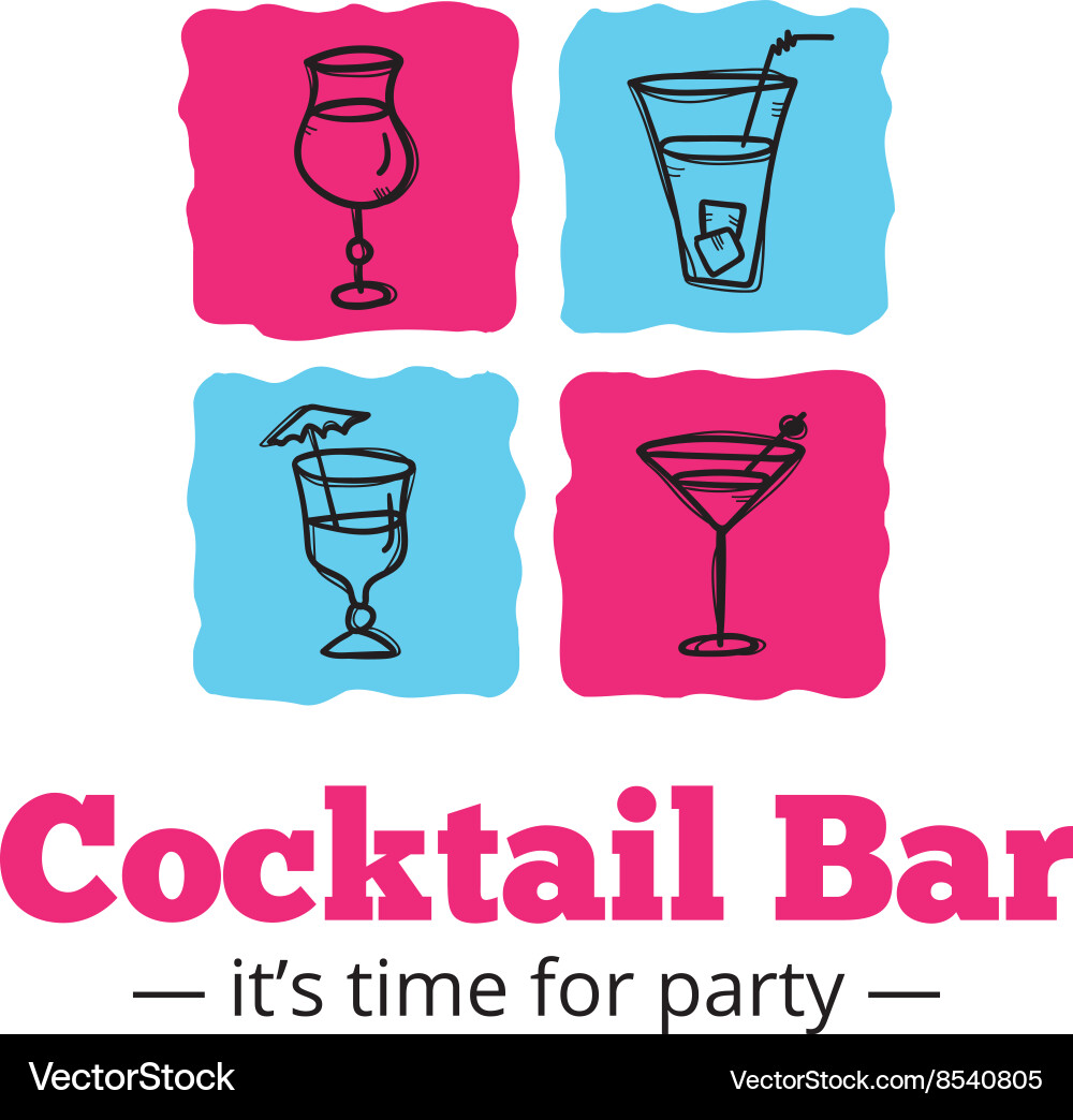 Trendy cocktail bar logo in doodle style Vector Image