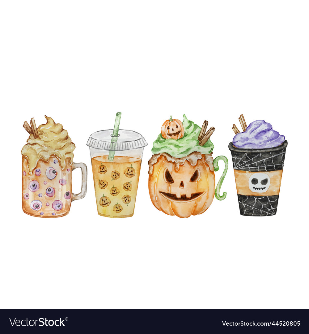 Watercolor halloween with spooky drinks coffee Vector Image