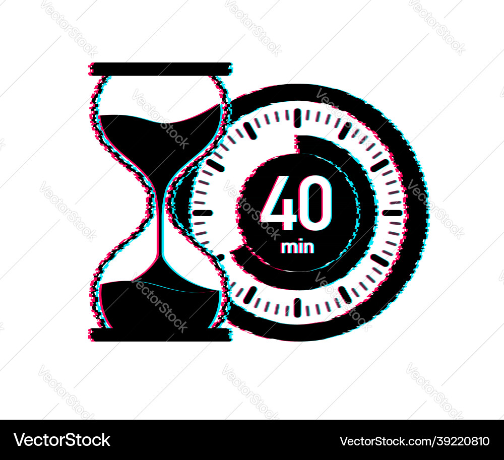 40 minutes stopwatch glitch icon Royalty Free Vector Image