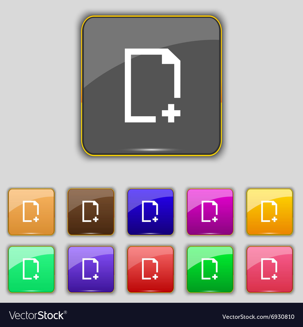 Add file icon sign set with eleven colored buttons