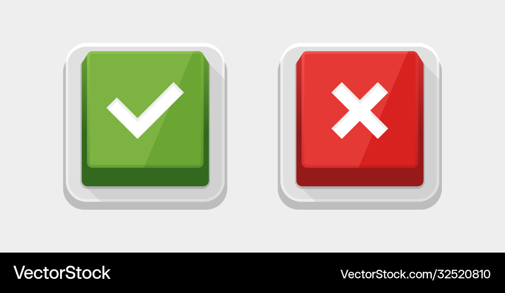 Check mark stickers and buttons red green Vector Image
