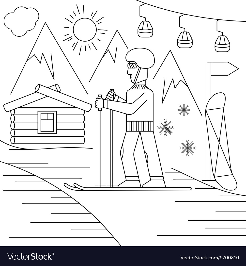 Line craft of ski resort Royalty Free Vector Image