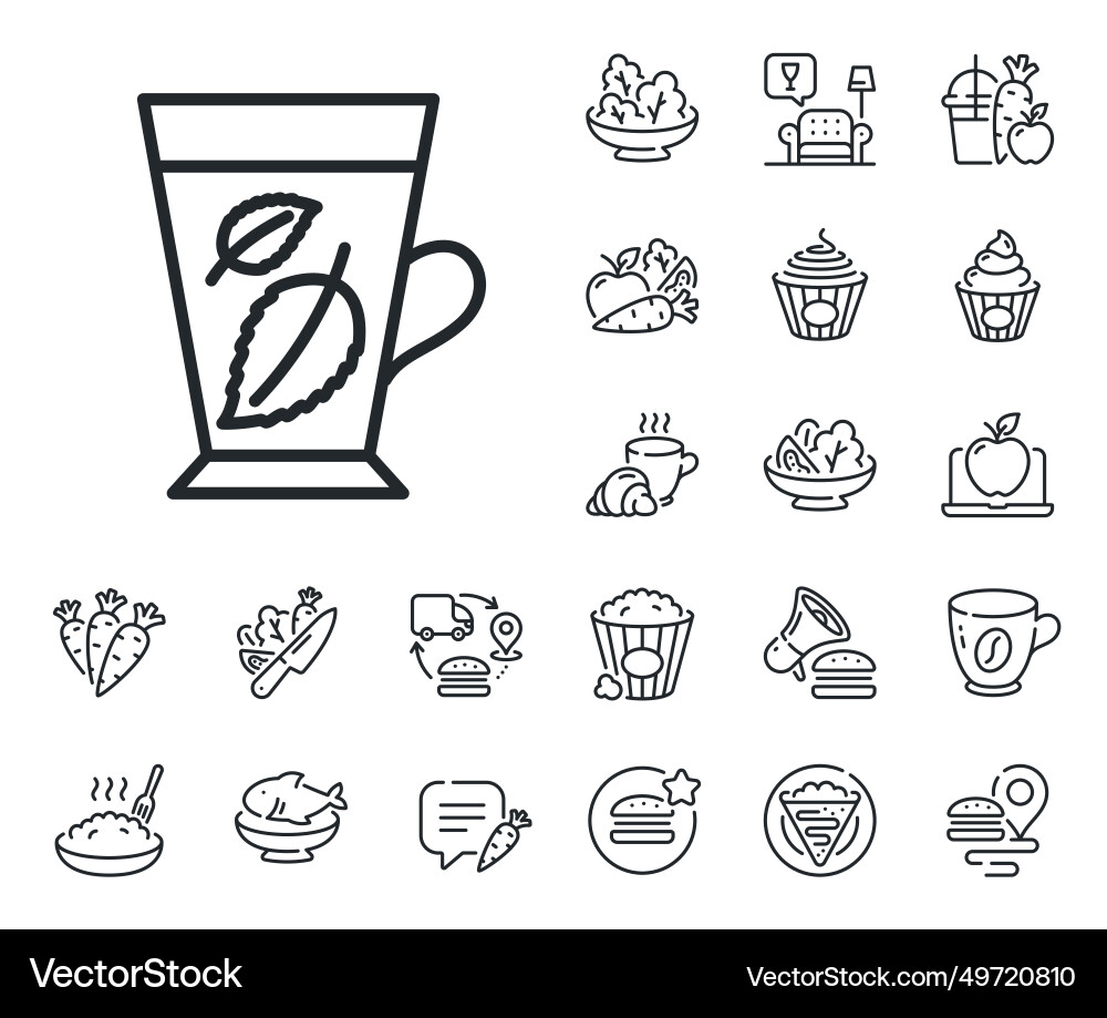 Mint tea line icon fresh herbal beverage crepe Vector Image