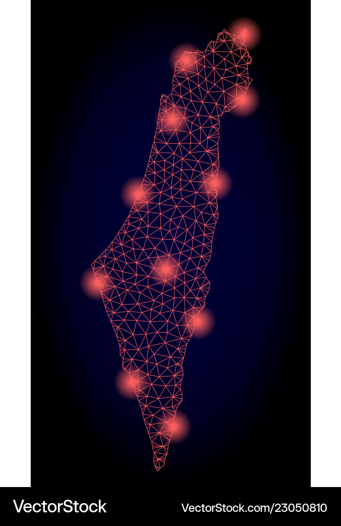 Polygonal wire frame mesh map of israel with red Vector Image
