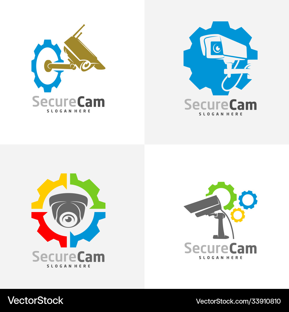 Set cctv camera with gear icon logo design Vector Image