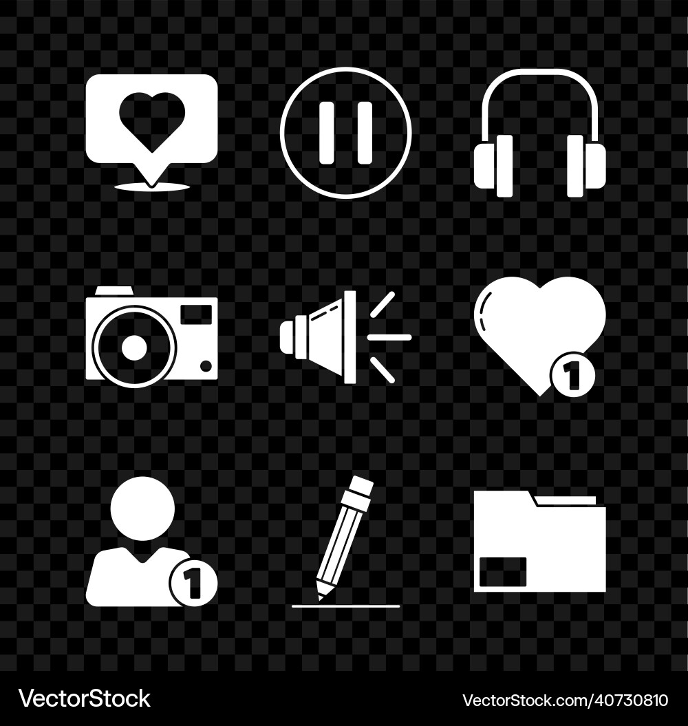Set like and heart pause button headphones add Vector Image