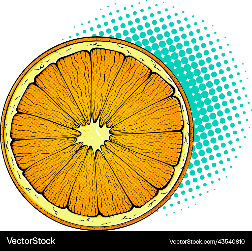 Sliced orange circle pop art style sticker Vector Image