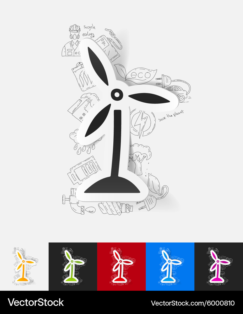 Wind turbines paper sticker with hand drawn Vector Image
