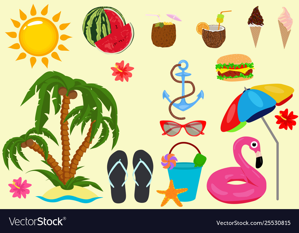 Beach color icon set summer symbols collection Vector Image