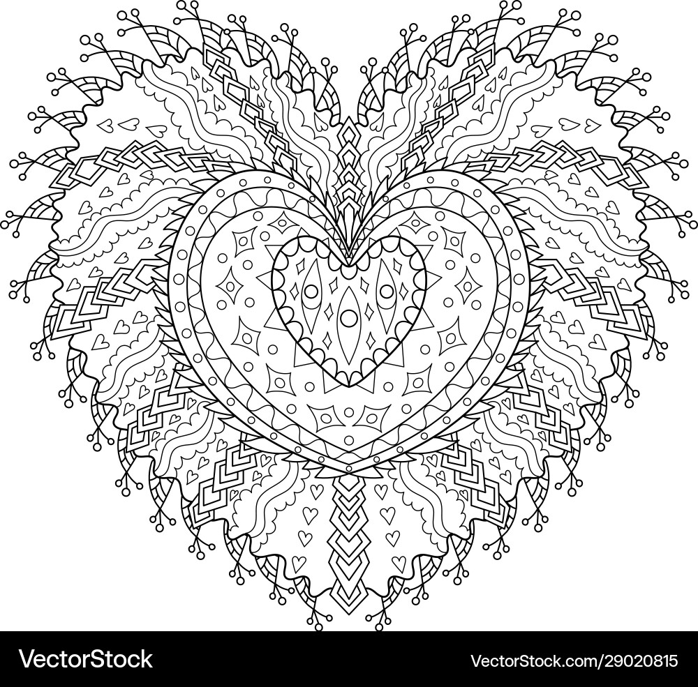 Beautiful heart for coloring book Royalty Free Vector Image