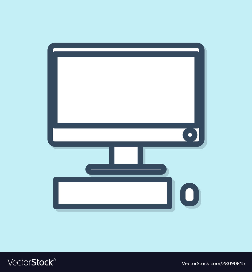 Blue line computer monitor with keyboard and mouse