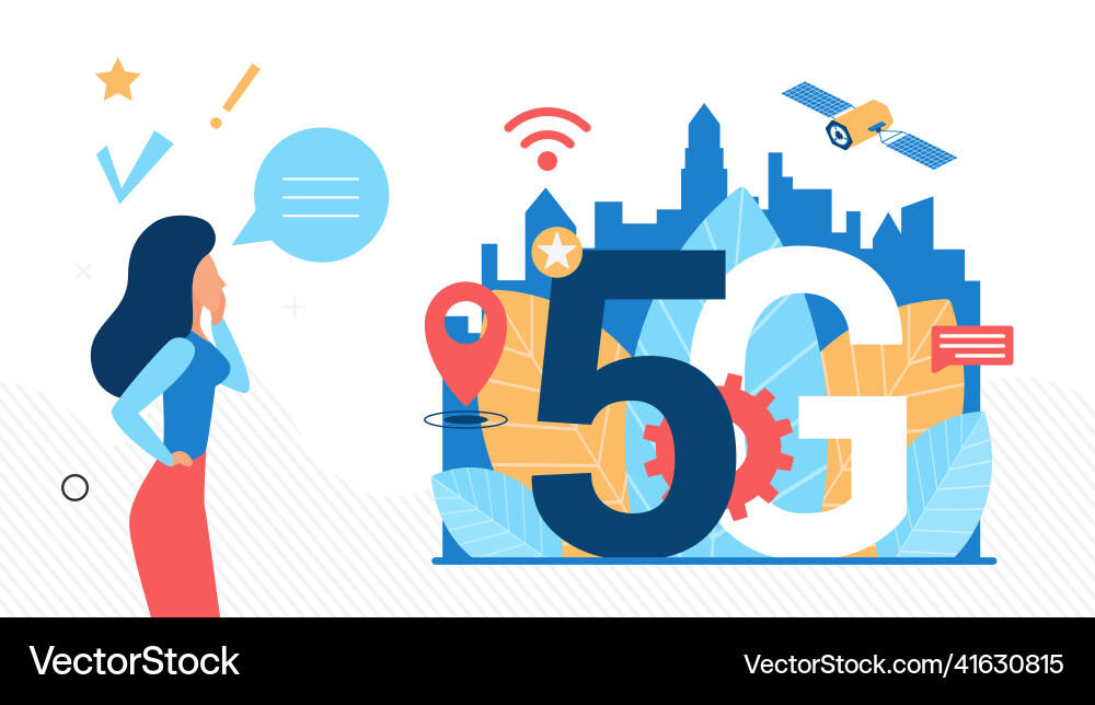 Cartoon woman with smartphone using 5g technology Vector Image